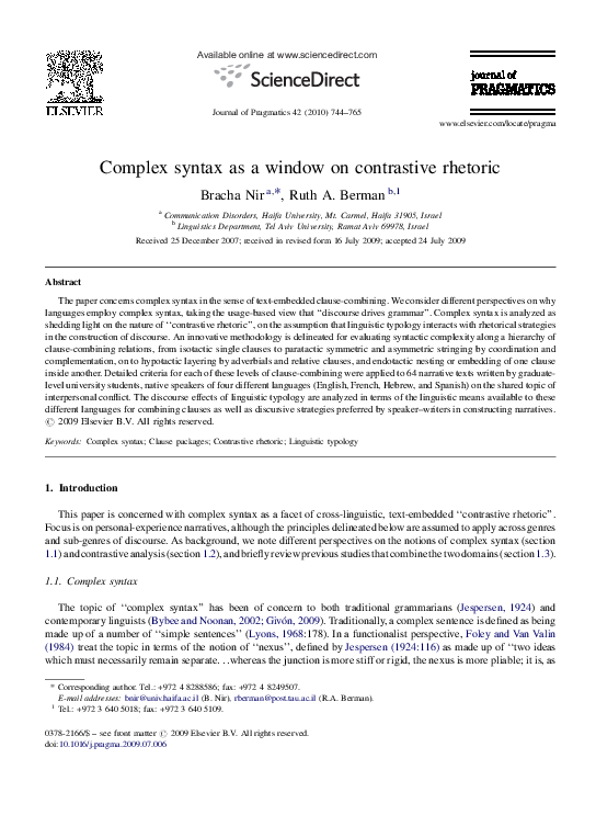 (PDF) Complex syntax as a window on contrastive rhetoric