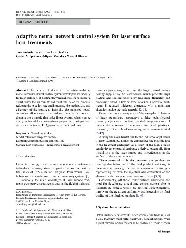 (PDF) Adaptive neural network control system for laser surface heat treatments