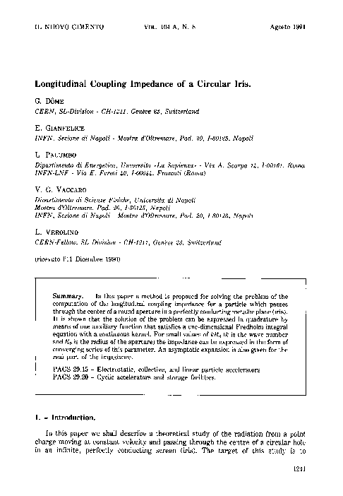 (PDF) Longitudinal coupling impedance of a circular iris