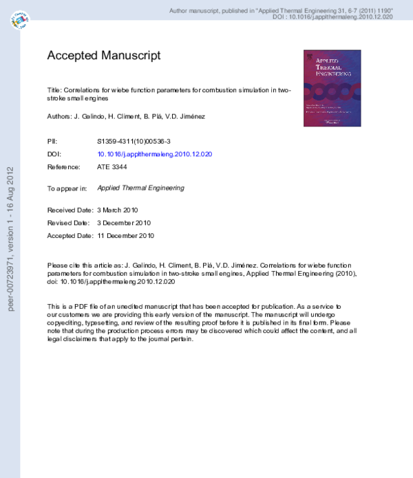 (PDF) Correlations for Wiebe function parameters for combustion ...
