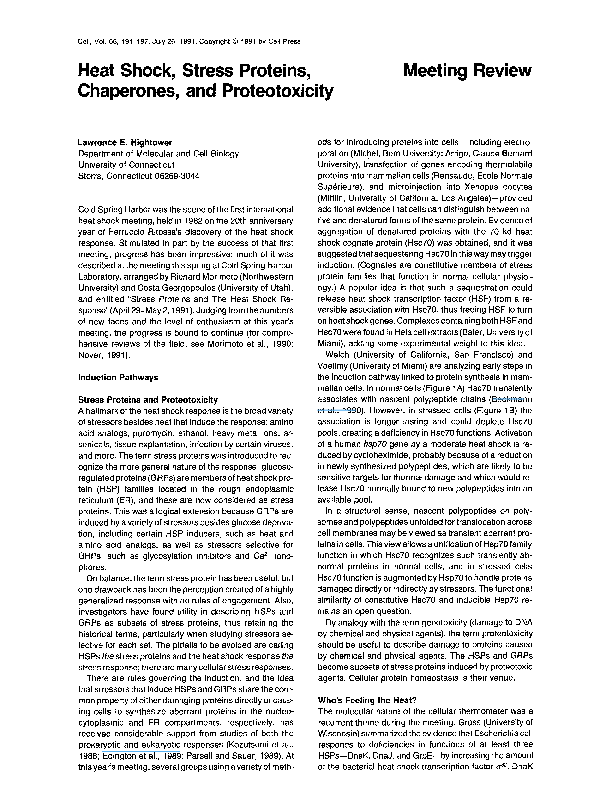 (PDF) Heat shock, stress proteins, chaperones, and proteotoxicity