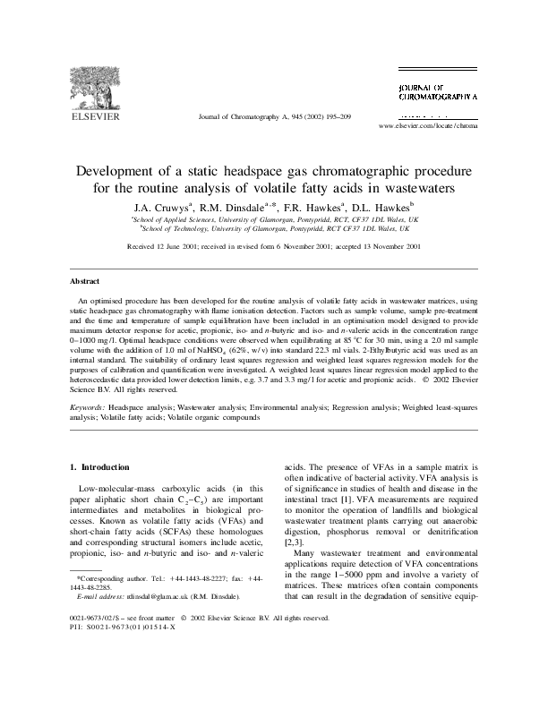 (PDF) Development of a static headspace gas chromatographic/mass spectrometric method to analyze ...