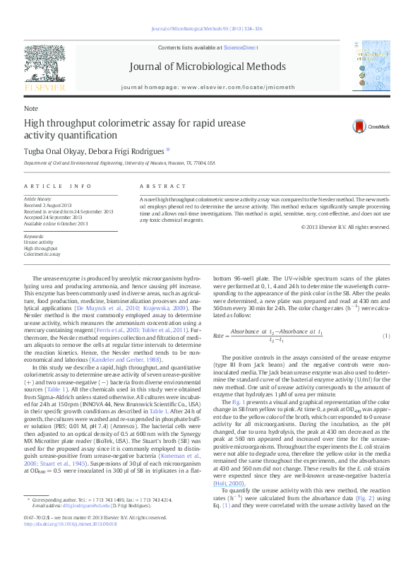 (PDF) High throughput colorimetric assay for rapid urease activity ...