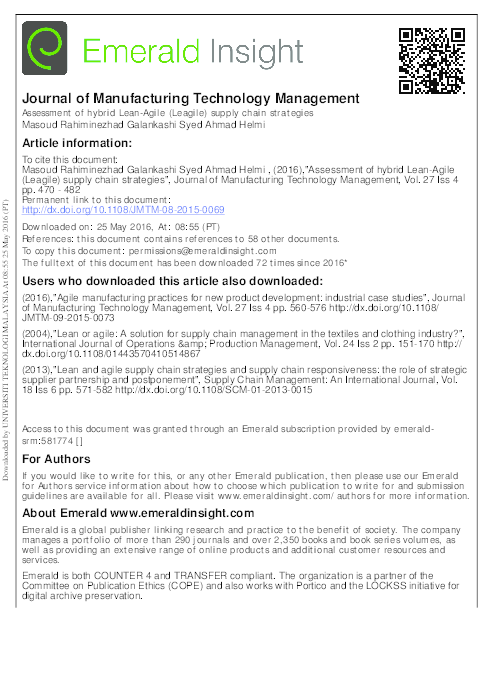 Assessment Of Hybrid Lean Agile Leagile Supply Chain Strategies