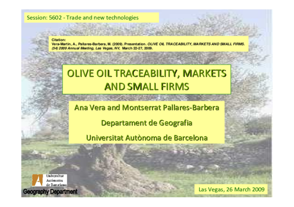 (PDF) OLIVE OIL TRACEABILITY, MARKETS AND SMALL FIRMS