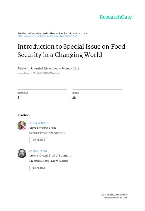(PDF) Introduction to Special Issue on Food Security in a Changing World