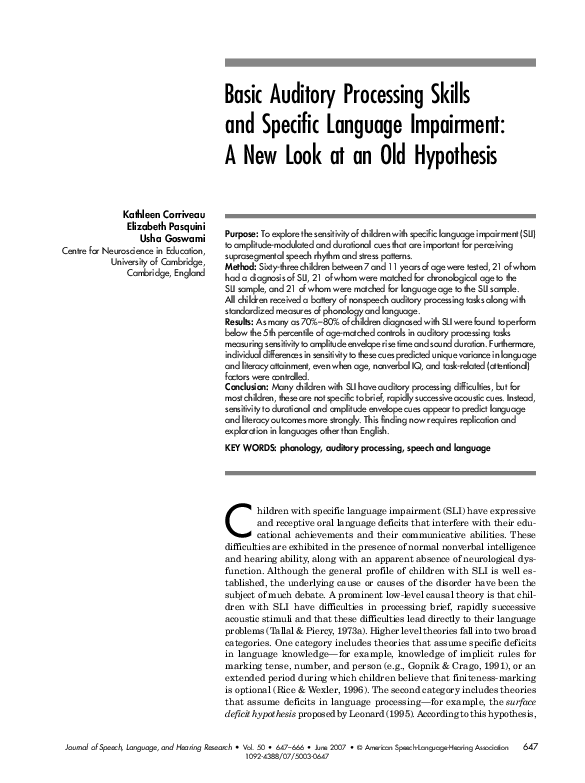 (PDF) Basic auditory processing skills and specific language impairment ...