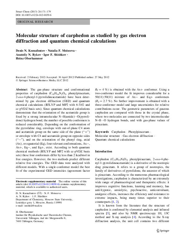 (PDF) Molecular structure of carphedon as studied by gas electron ...