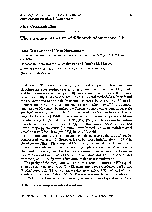 (PDF) The Gas-Phase Structure of Difluorodiiodomethane, CF2I2