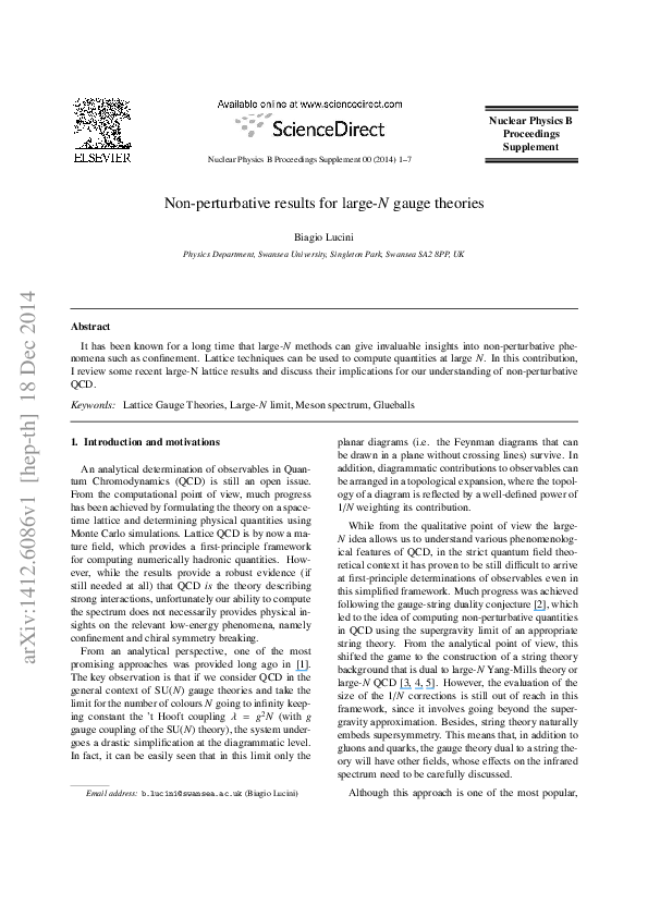 (PDF) Non-perturbative results for large-N gauge theories