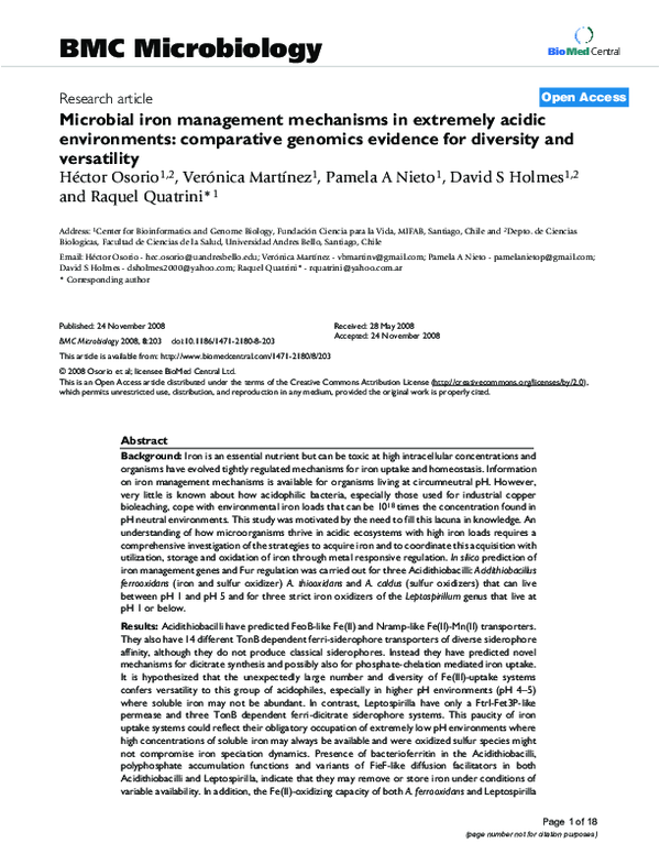 (PDF) Microbial iron management mechanisms in extremely acidic ...