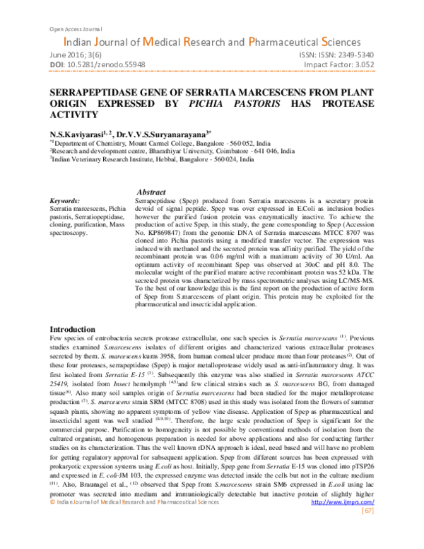 (PDF) SERRAPEPTIDASE GENE OF SERRATIA MARCESCENS FROM PLANT ORIGIN ...