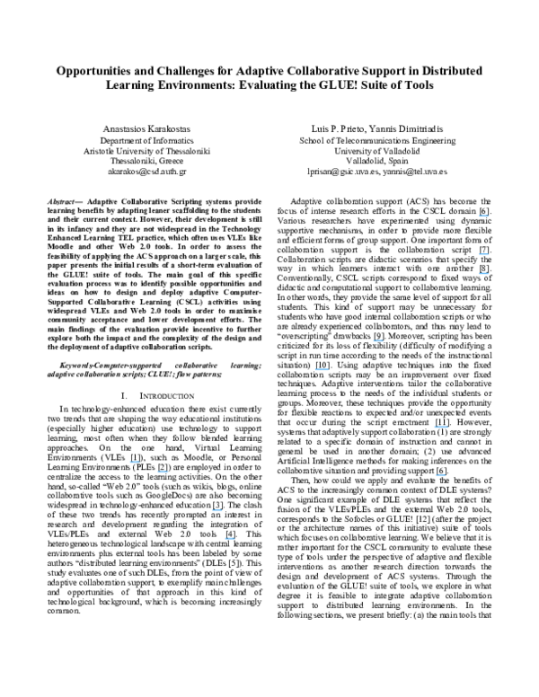 (PDF) Opportunities and challenges for adaptive collaborative support in distributed learning ...