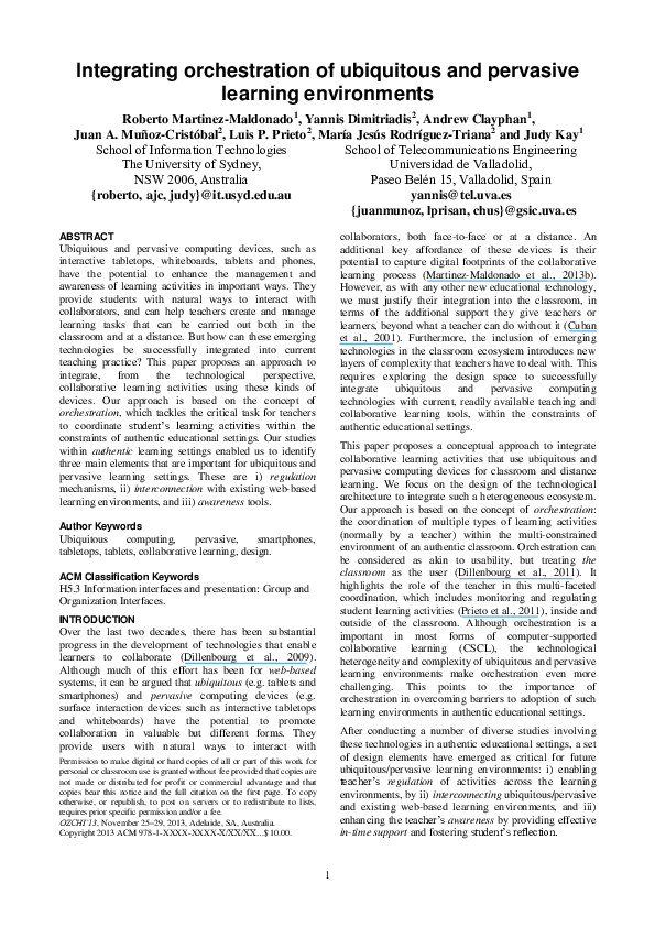 (PDF) Integrating orchestration of ubiquitous and pervasive learning environments