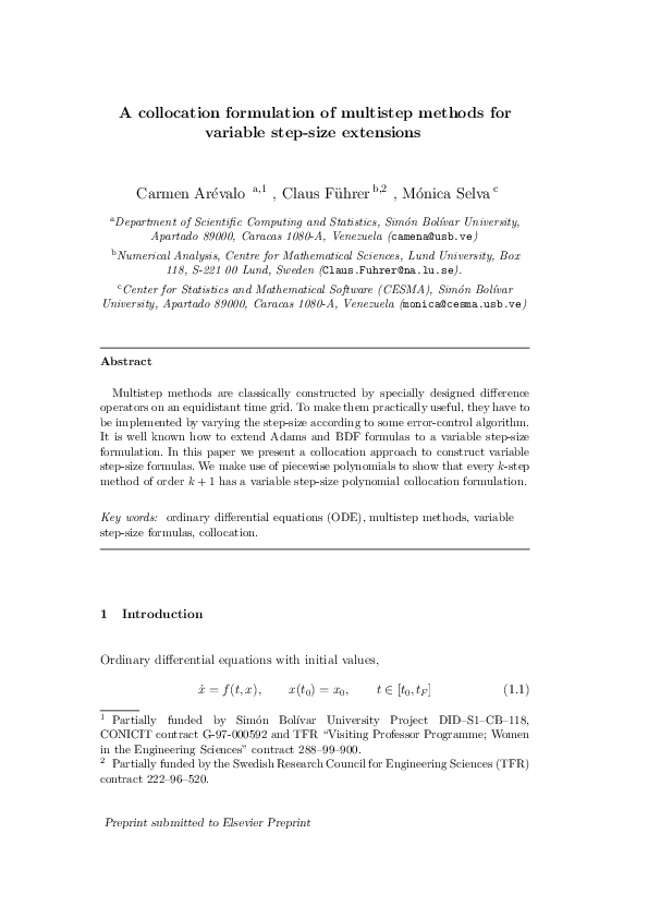 (PDF) A collocation formulation of multistep methods for variable step-size extensions