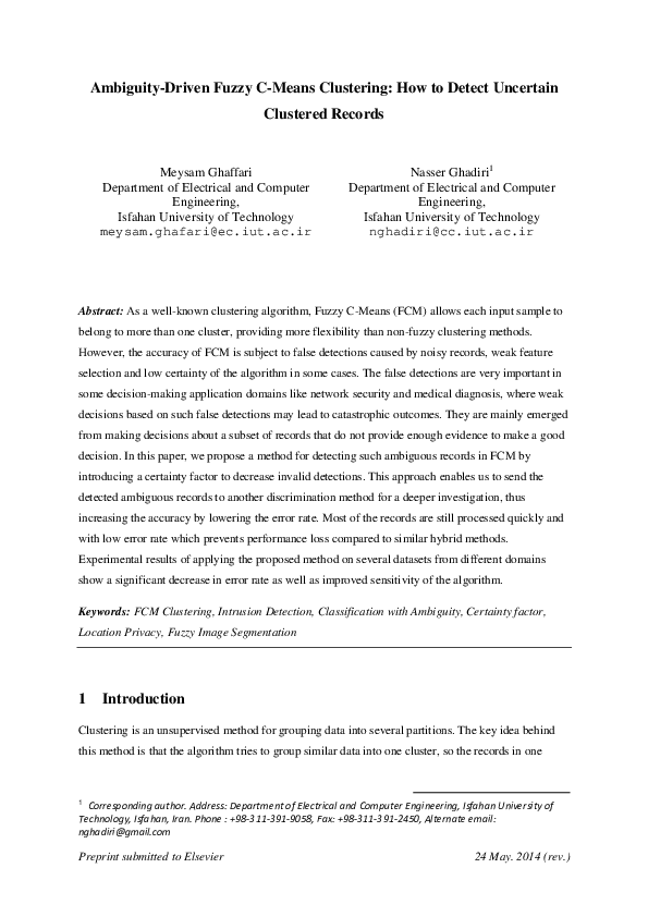 Pdf Ambiguity Driven Fuzzy C Means Clustering How To Detect Uncertain Clustered Records