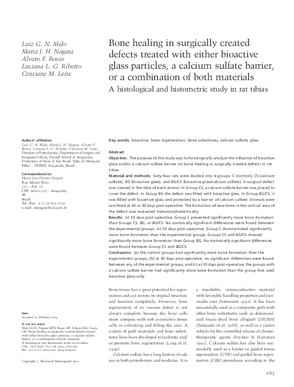 (PDF) Bone healing in surgically created defects treated with either ...
