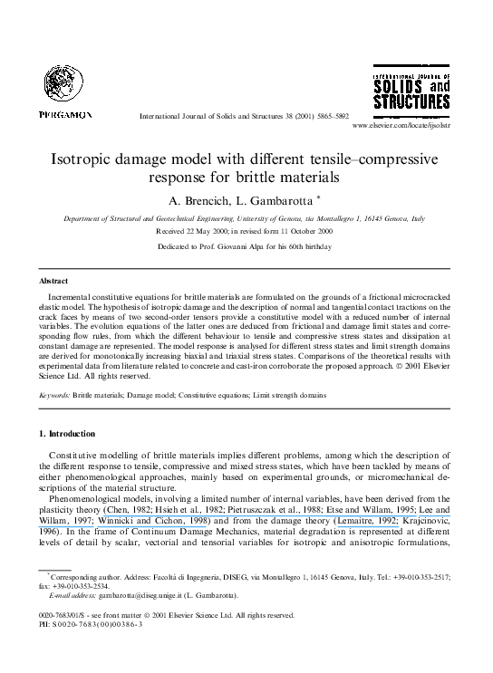 (PDF) Isotropic damage model with different tensile–compressive ...