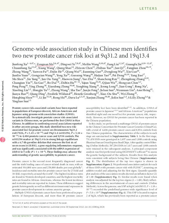 (PDF) Genome-wide association study in Chinese men identifies two new ...