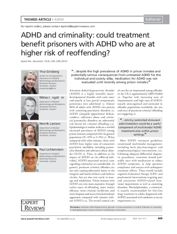 (PDF) ADHD and criminality: could treatment benefit prisoners with ADHD ...