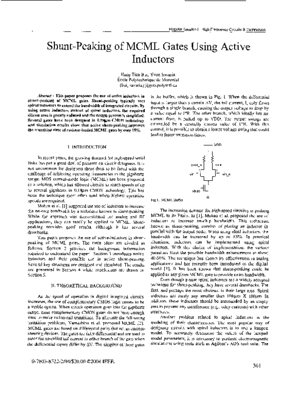 Pdf Shunt Peaking Of Mcml Gates Using Active Inductors