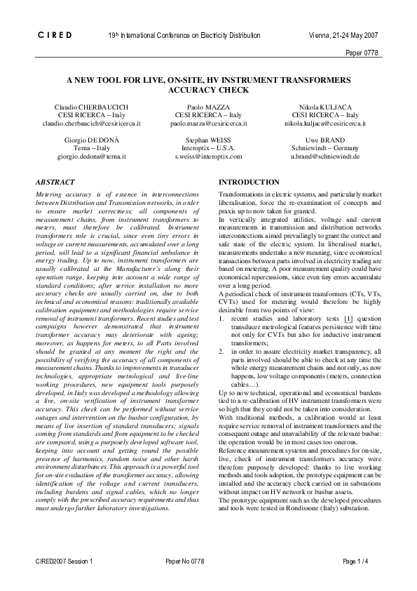 (PDF) A New Tool for Live, on-site, HV Instrument Transformers accuracy ...