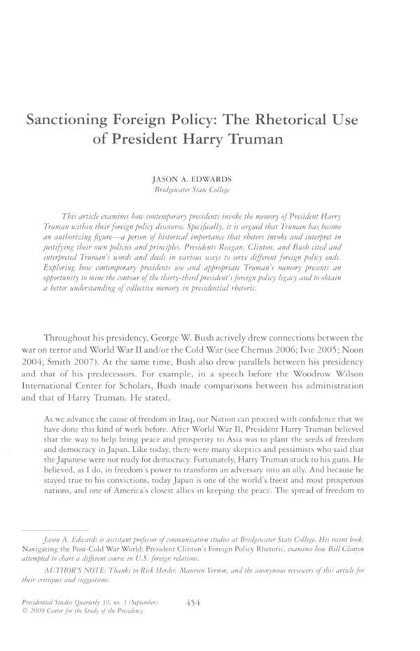 (PDF) Sanctioning Foreign Policy: The Rhetorical Use of Harry Truman