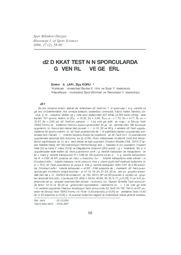 (PDF) Reliability and Validity of d2 Test of Attention for Athletes