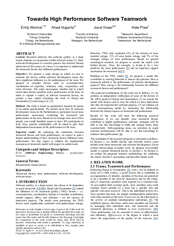 (PDF) Towards high performance software teamwork