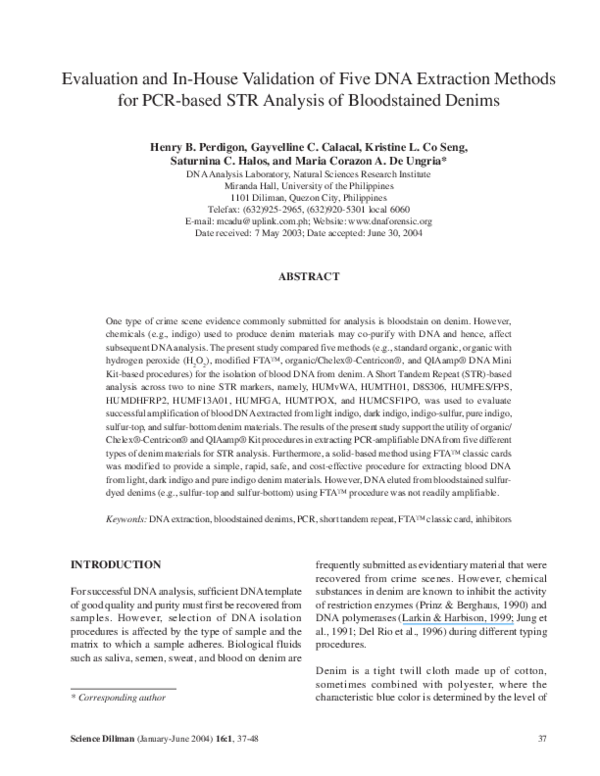 (PDF) Evaluation and In-House Validation of Five DNA Extraction Methods ...