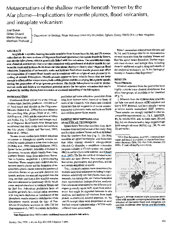 (PDF) Metasomatism of the shallow mantle beneath Yemen by the Afar ...