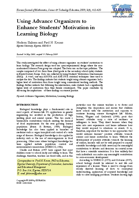 (PDF) Using Advance Organizers to Enhance Students' Motivation in ...