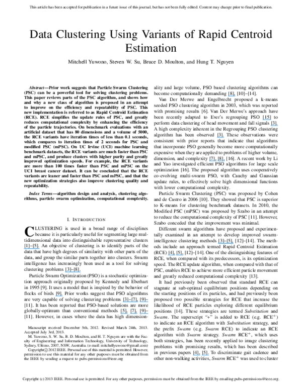 Pdf Data Clustering Using Variants Of Rapid Centroid Estimation 5090