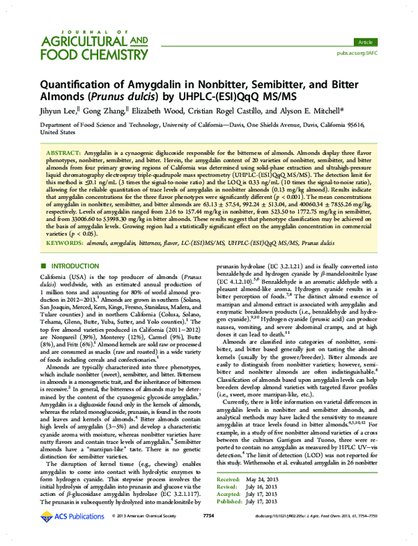 (PDF) Quantification of Amygdalin in Nonbitter, Semibitter, and Bitter ...