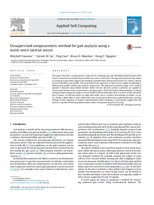 Pdf Unsupervised Nonparametric Method For Gait Analysis Using A Waist Worn Inertial Sensor