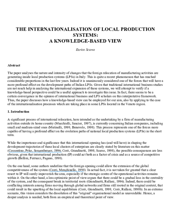 (PDF) The Internationalisation of Local Production Systems: A Knowledge ...