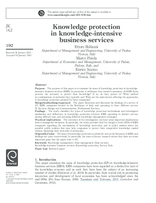 (PDF) Knowledge protection in knowledge-intensive business services