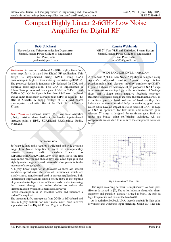 (PDF) Compact Highly Linear 2-6GHz Low Noise Amplifier for Digital RF