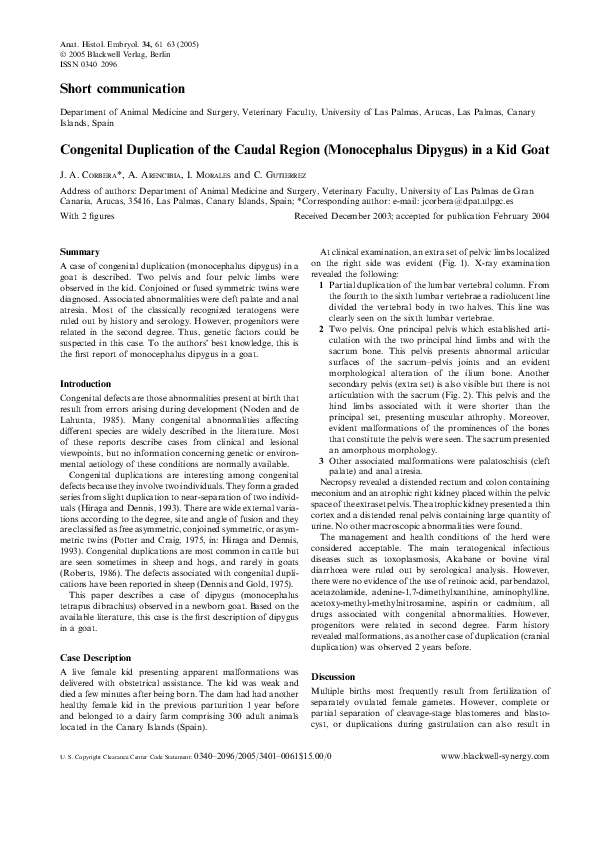 (PDF) Congenital Duplication of the Caudal Region (Monocephalus Dipygus ...