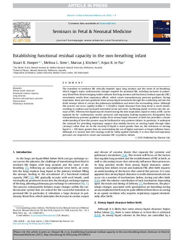 (PDF) Establishing functional residual capacity in the non-breathing infant