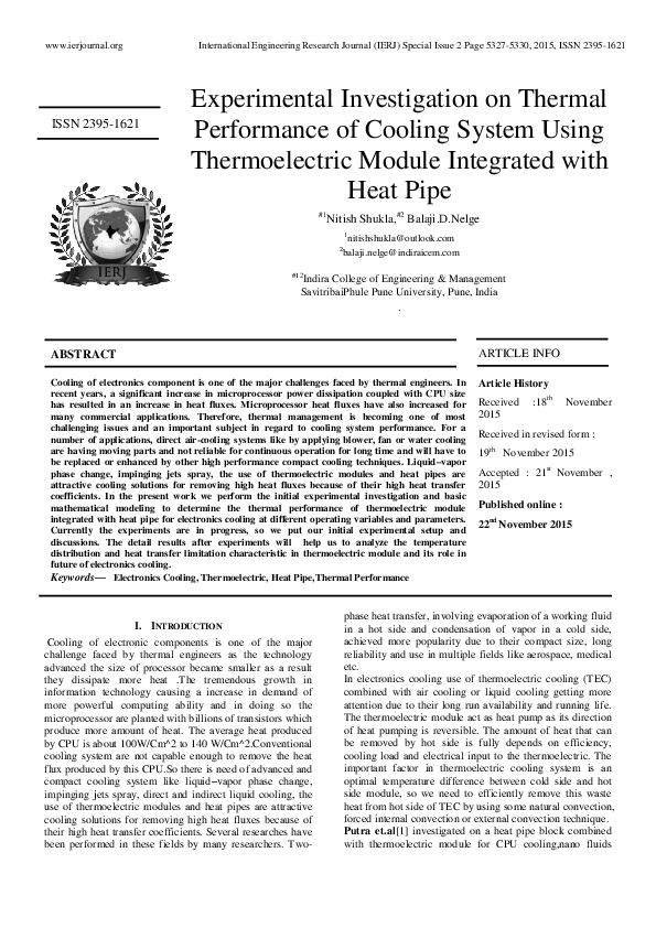 (PDF) Experimental Investigation on Thermal Performance of Cooling ...