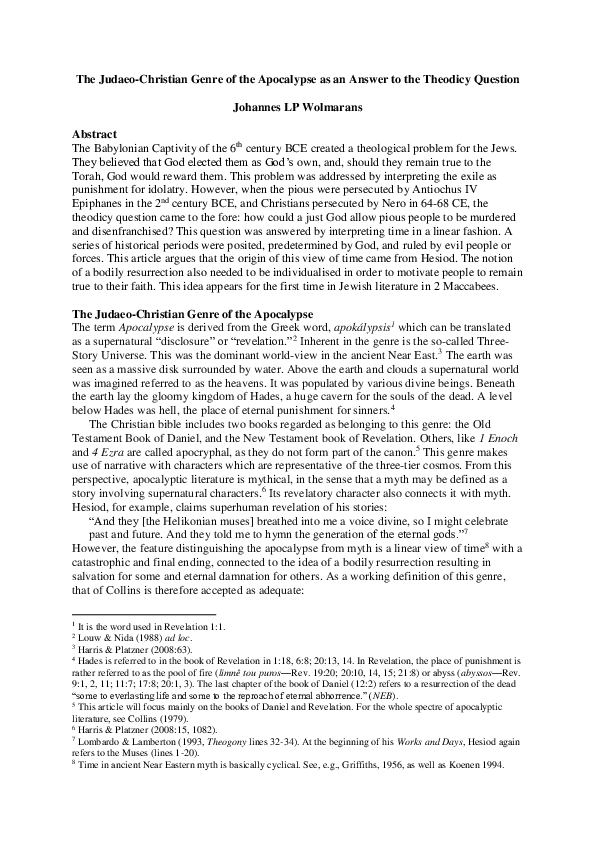 (PDF) The Judaeo-Christian Genre of the Apocalypse as an Answer to the ...