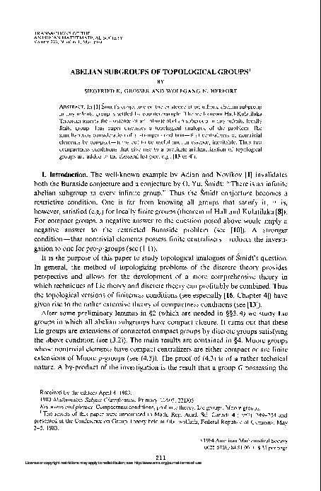 (PDF) Abelian Subgroups of Topological Groups