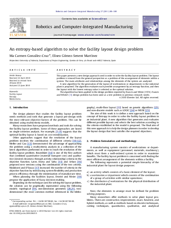 Pdf An Entropy Based Algorithm To Solve The Facility Layout Design