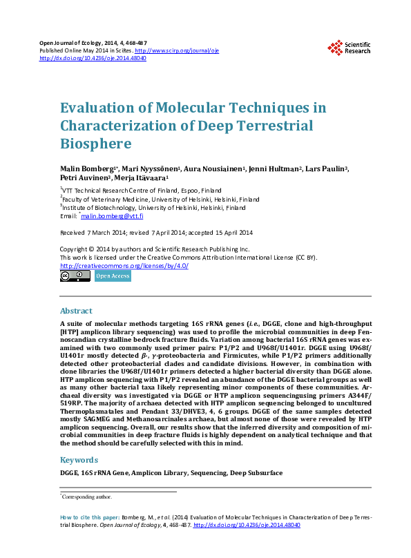 (PDF) Evaluation of Molecular Techniques in Characterization of Deep ...