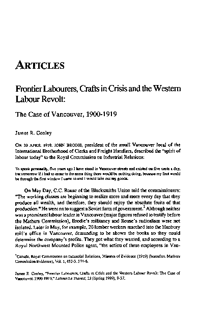 (PDF) Frontier Labourers, Crafts in Crisis and the Western Labour ...