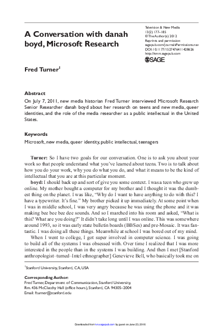 (PDF) A Conversation with danah boyd, Microsoft Research