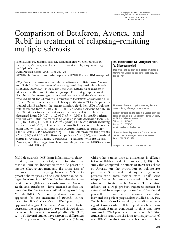 (PDF) Comparison of Betaferon, Avonex, and Rebif in treatment of ...