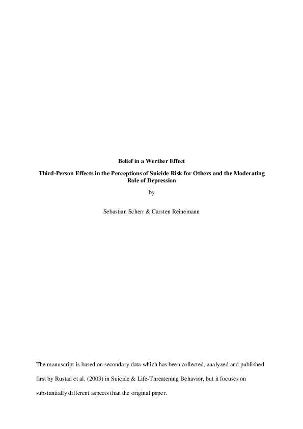 (PDF) Belief in a Werther Effect: Third-Person Effects in the ...