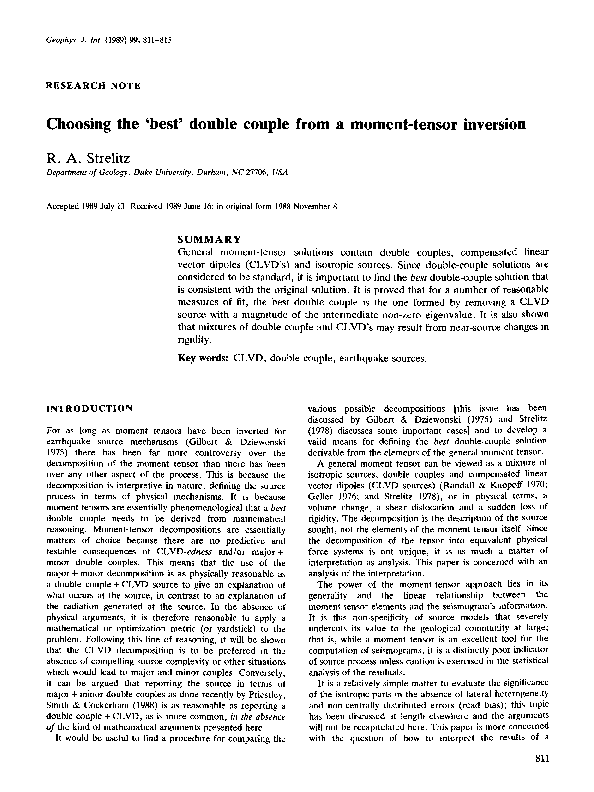 (PDF) Choosing the ‘best’ double couple from a moment-tensor inversion